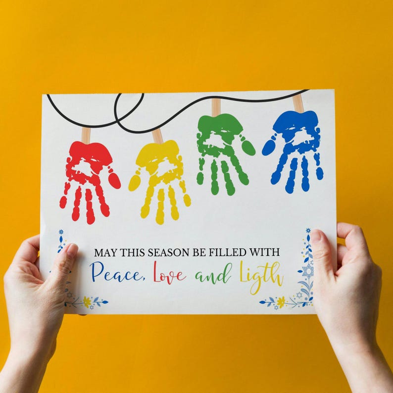 Dreidel Garland Handprint Art, Printable Hanukkah Craft, Jewish Holiday ...