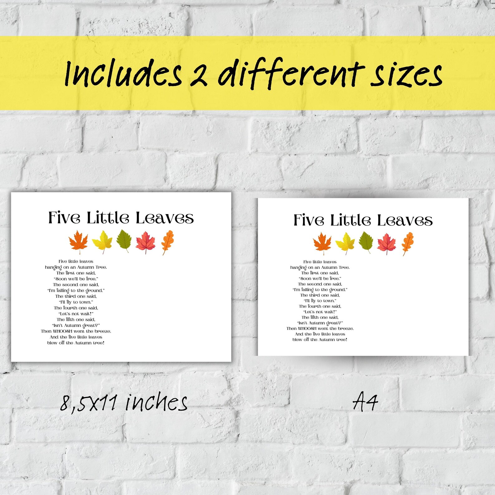 Fall Leaves Handprint Craft, Five Little Leaves Poem, Printable Autumn ...