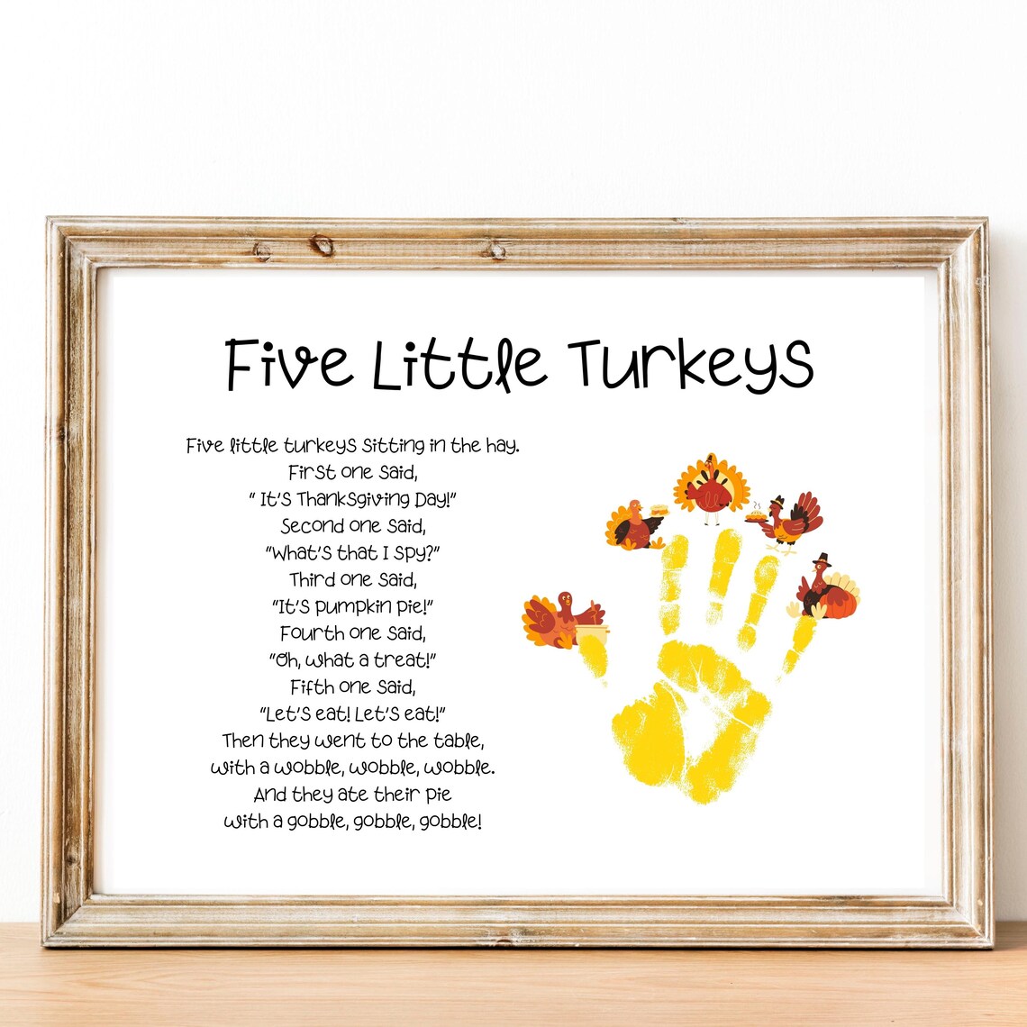 Five Little Turkeys Handprint Art, Preschool Thanksgiving Craft, 5 ...