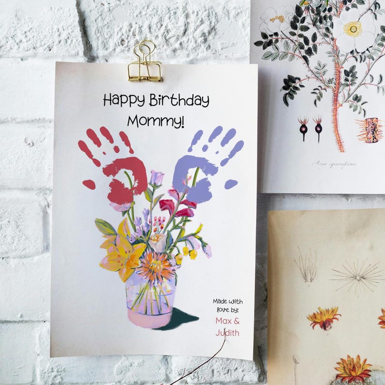 Arte con huella de mano para mamá, ramo de flores artesanal, regalo de ...