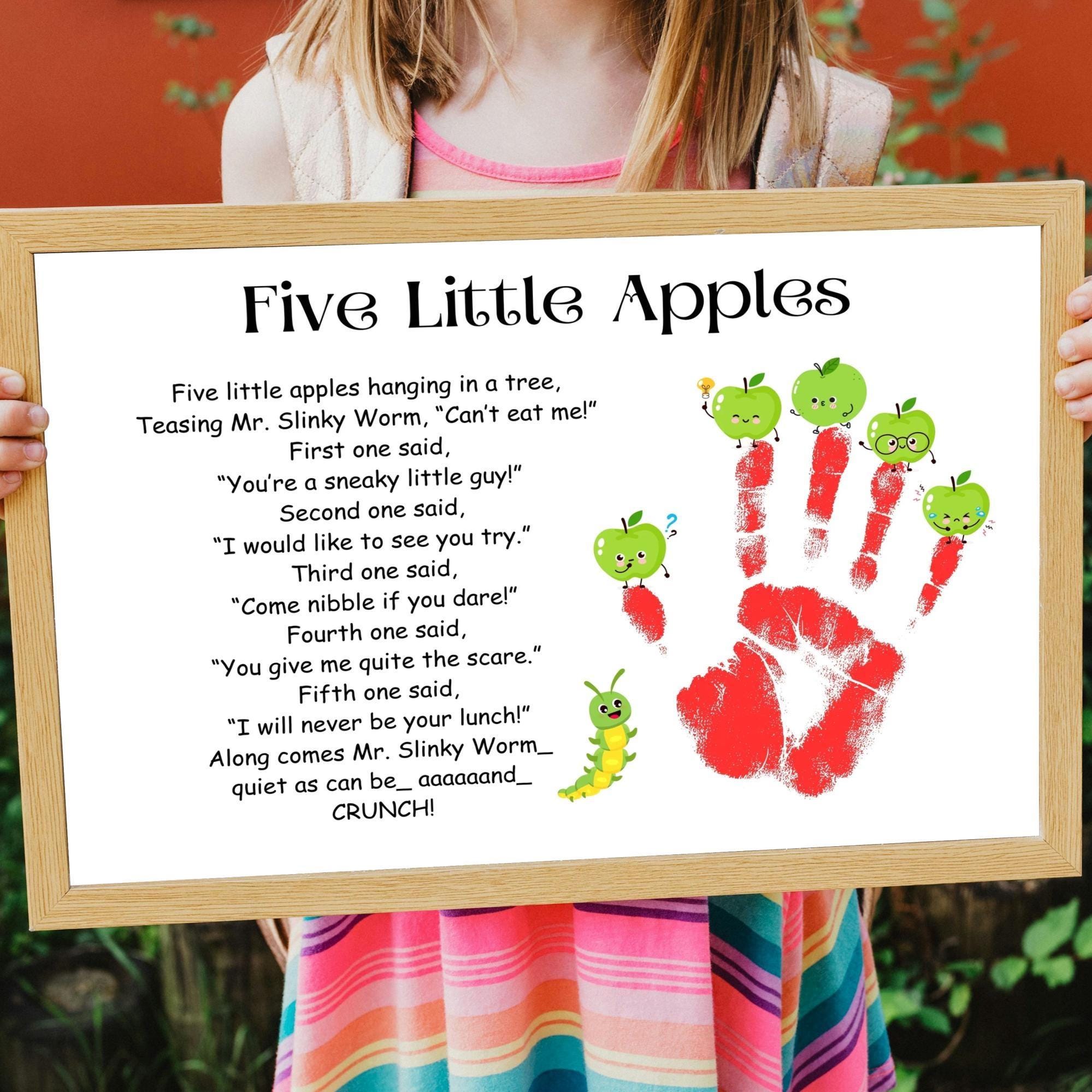 Five Little Apples Poem Handprint Art, Printable Fall Apple Craft ...