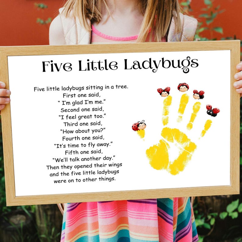 Five Little Ladybugs Poem, Handprint Art Craft, Printable Counting ...