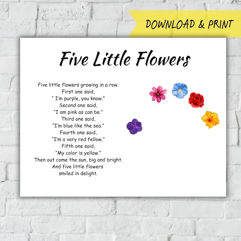 Five Little Flowers Handprint Art, Spring Poem Craft (digital Download ...
