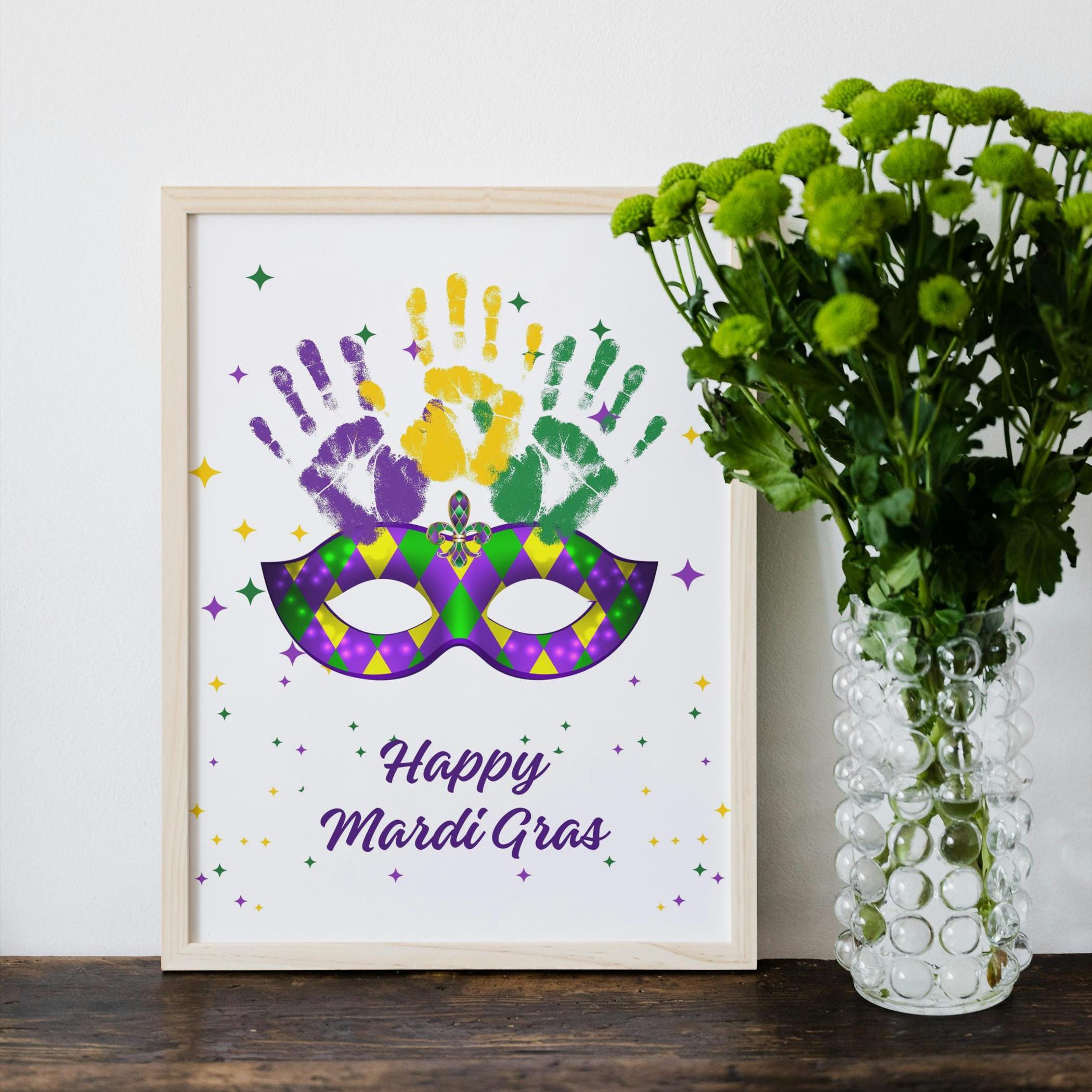 Mardi Gras Mask Handprint Art, Happy Mardi Gras Craft, Fat Tuesday ...