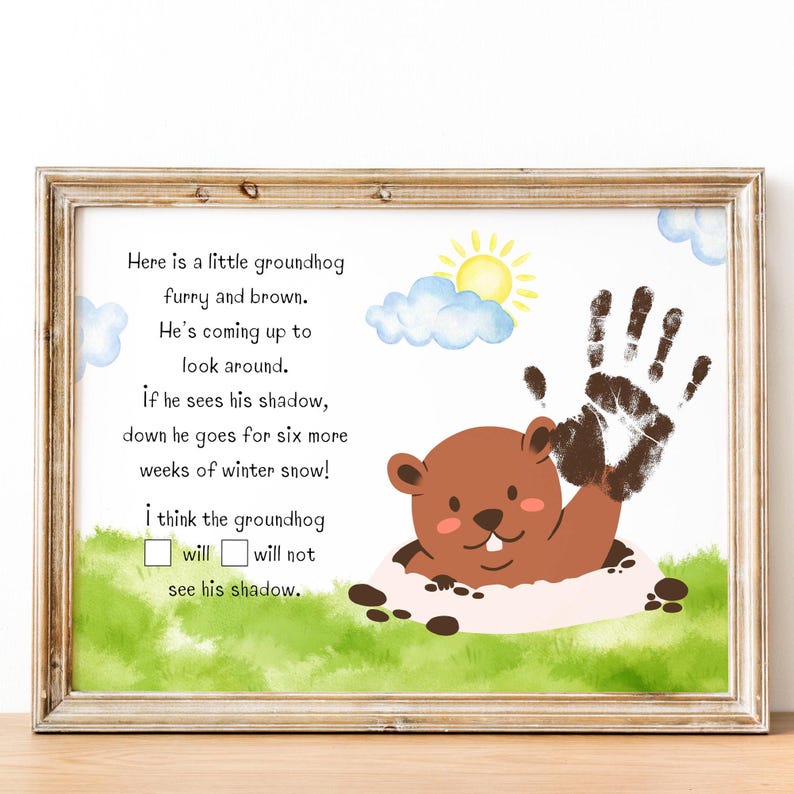 Groundhog Day Handprint Art, Punxsutawney Phil Craft, February 2nd ...