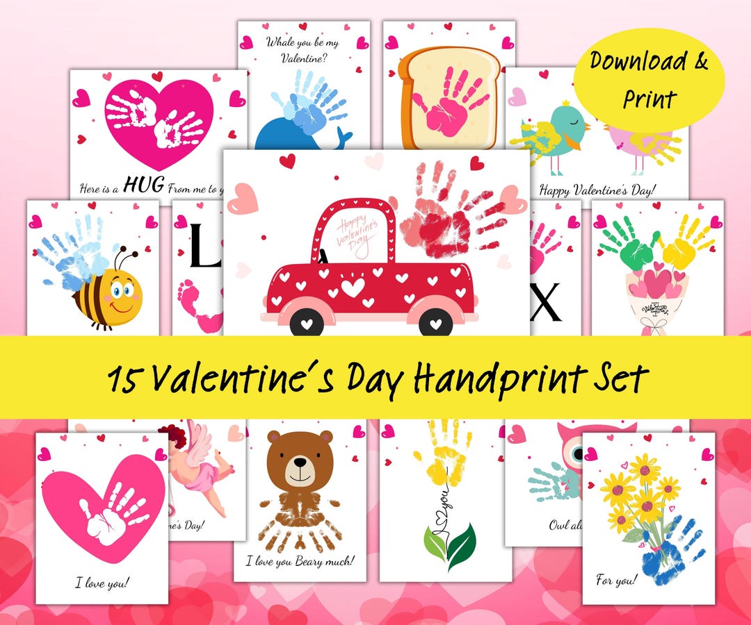 Valentines Day Handprint Art Set: Printable Love Crafts, Preschool ...