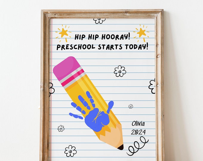 First Day of School Handprint Art, 2024 Back to School Craft, Printable ...