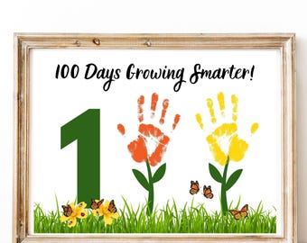 100 Days Smarter Handprint Art, School Milestone Keepsake, Printable ...