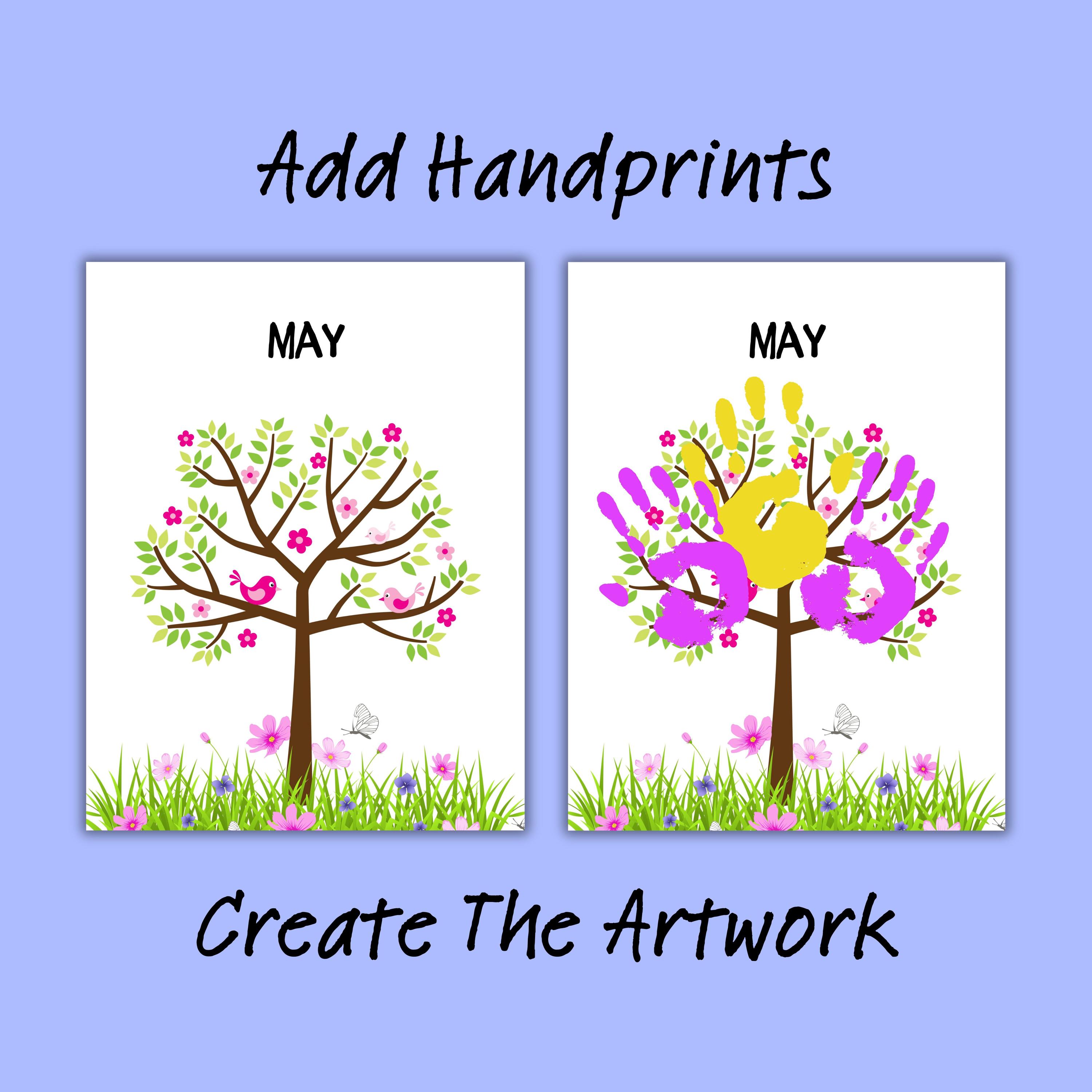 Handprint Memory Book Craft, Printable Kids Calendar 2025, 12 Month ...