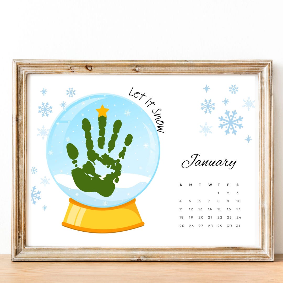 January Handprint Keepsake, Printable Calendar Page, Preschool Winter ...