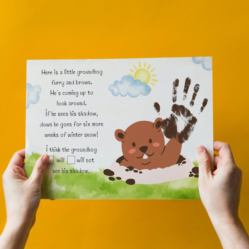 Groundhog Day Handprint Art, Punxsutawney Phil Craft, February 2nd ...