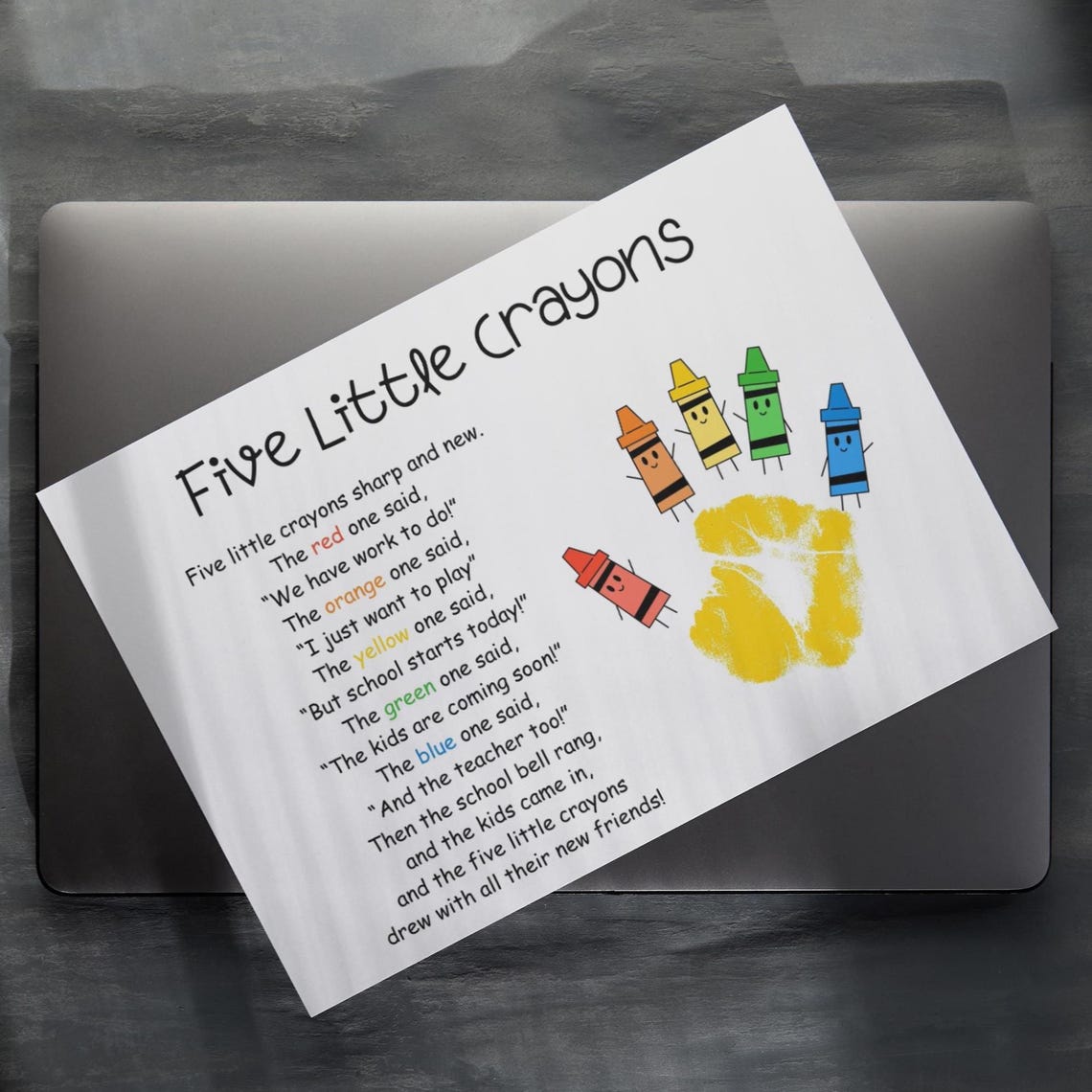Five Little Crayons Poem, Back to School Handprint Art, First Day ...