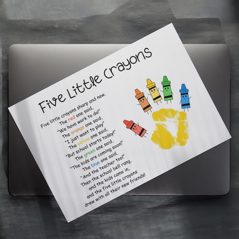 Five Little Crayons Poem, Back to School Handprint Art, First Day ...