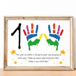100th Day of School Handprint Art, 100 Days of Learning Craft ...