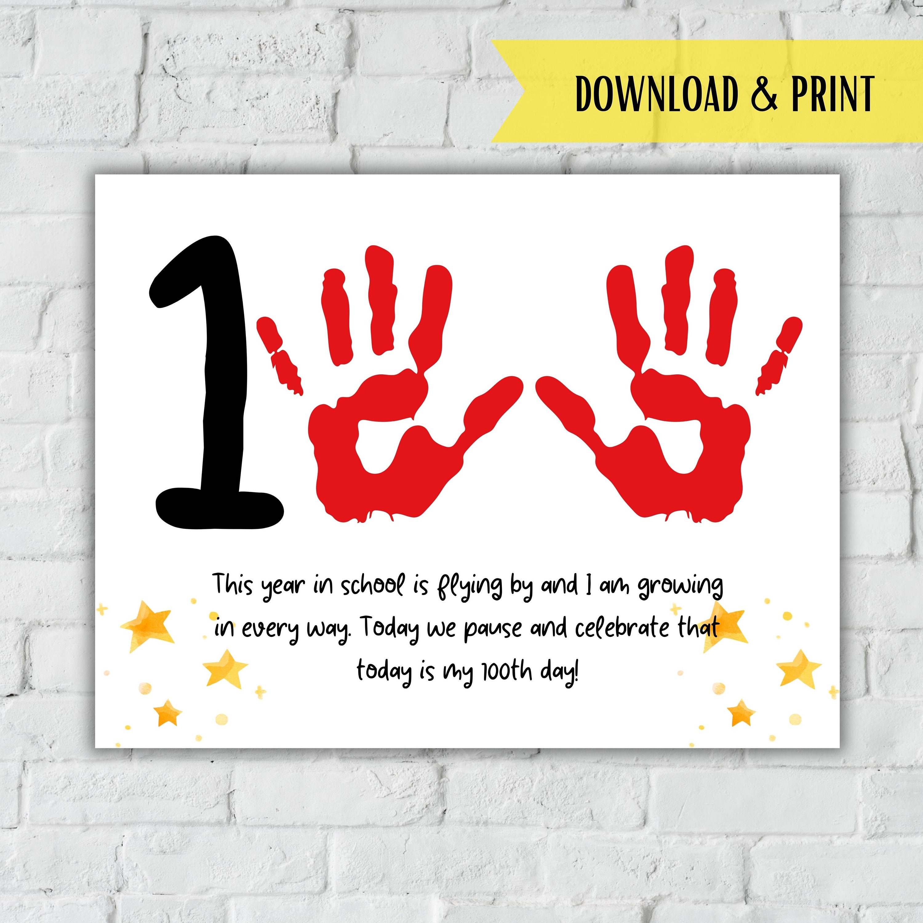 100th Days of School Handprint Craft, 100th Day Handprint Keepsake ...