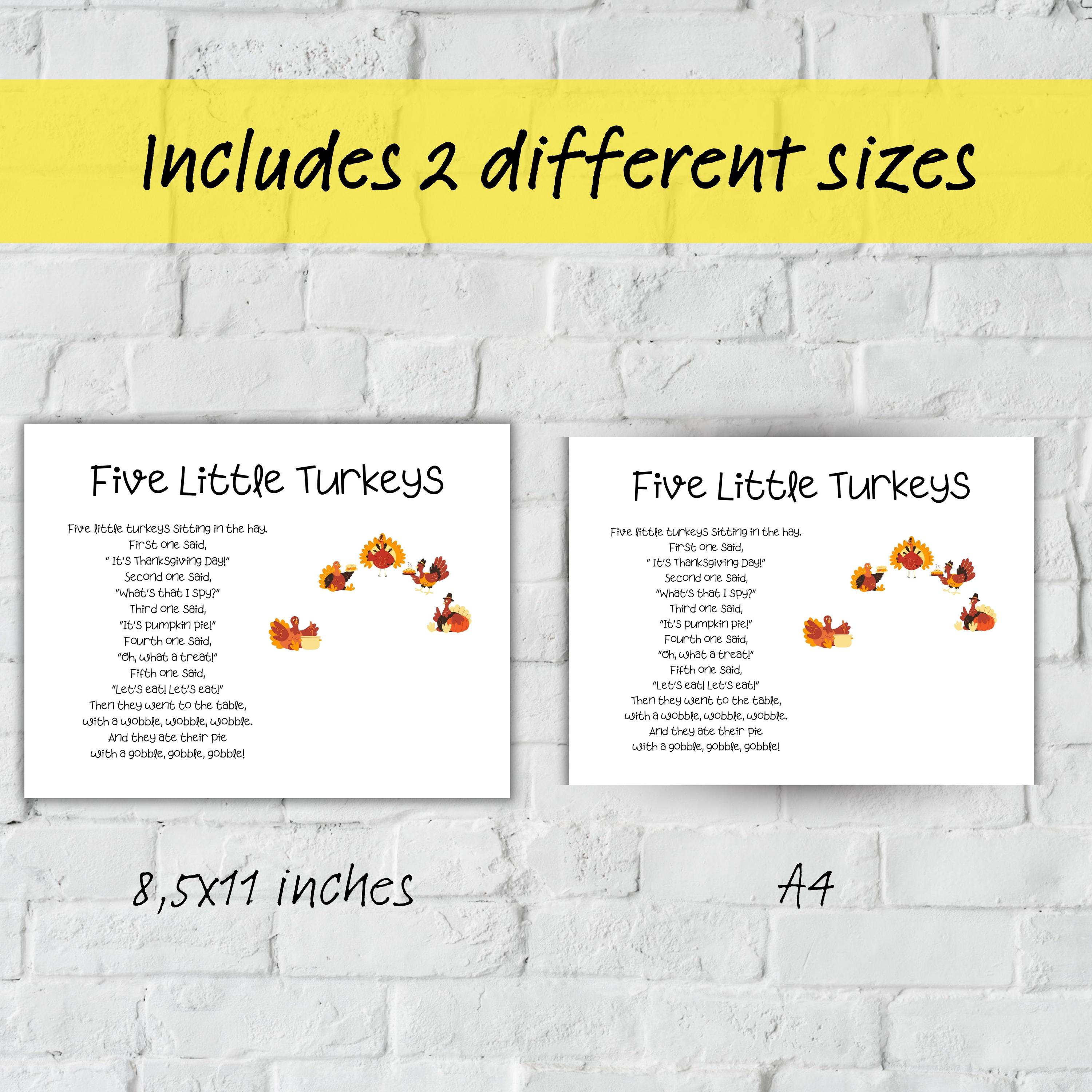 Five Little Turkeys Handprint Art, Preschool Thanksgiving Craft, 5 ...