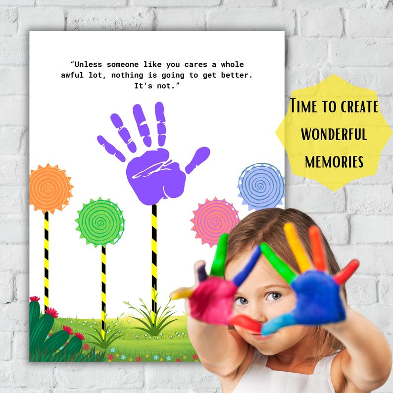 Truffula Trees Handprint Craft, Printable Dr. Seuss Activity, the Lorax ...