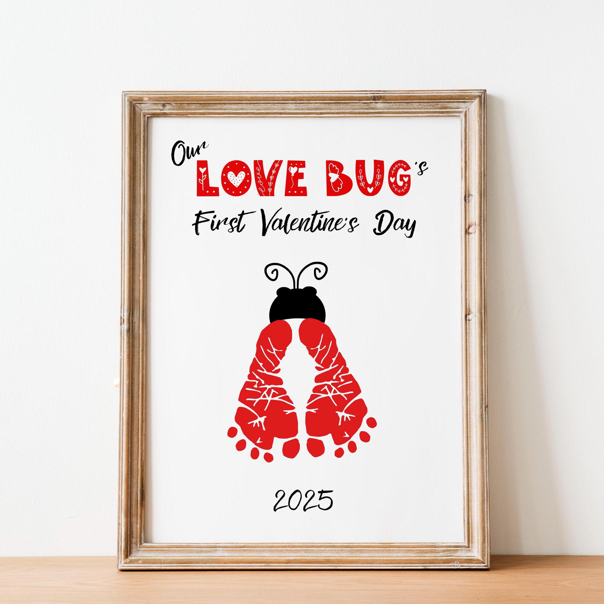 Baby's First Valentine's Day Footprint Art, Little Love Bug Craft, My ...