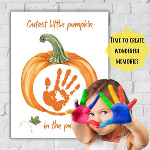 Pumpkin Handprint Craft, Printable Thanksgiving Kids Activity, Fall ...