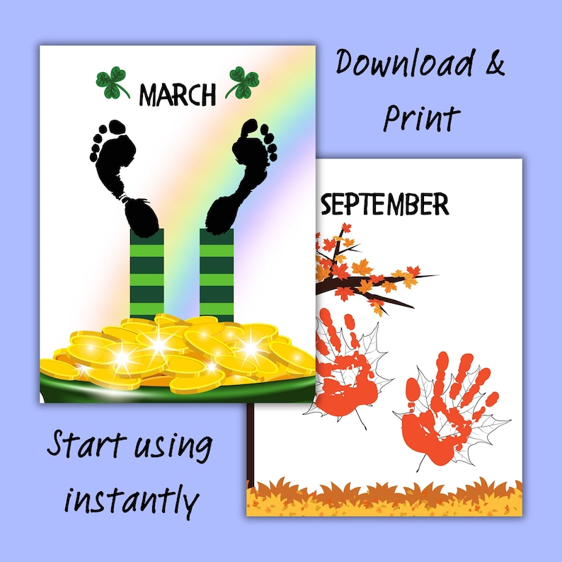 Handprint Memory Book Craft, Printable Kids Calendar 2025, 12 Month ...