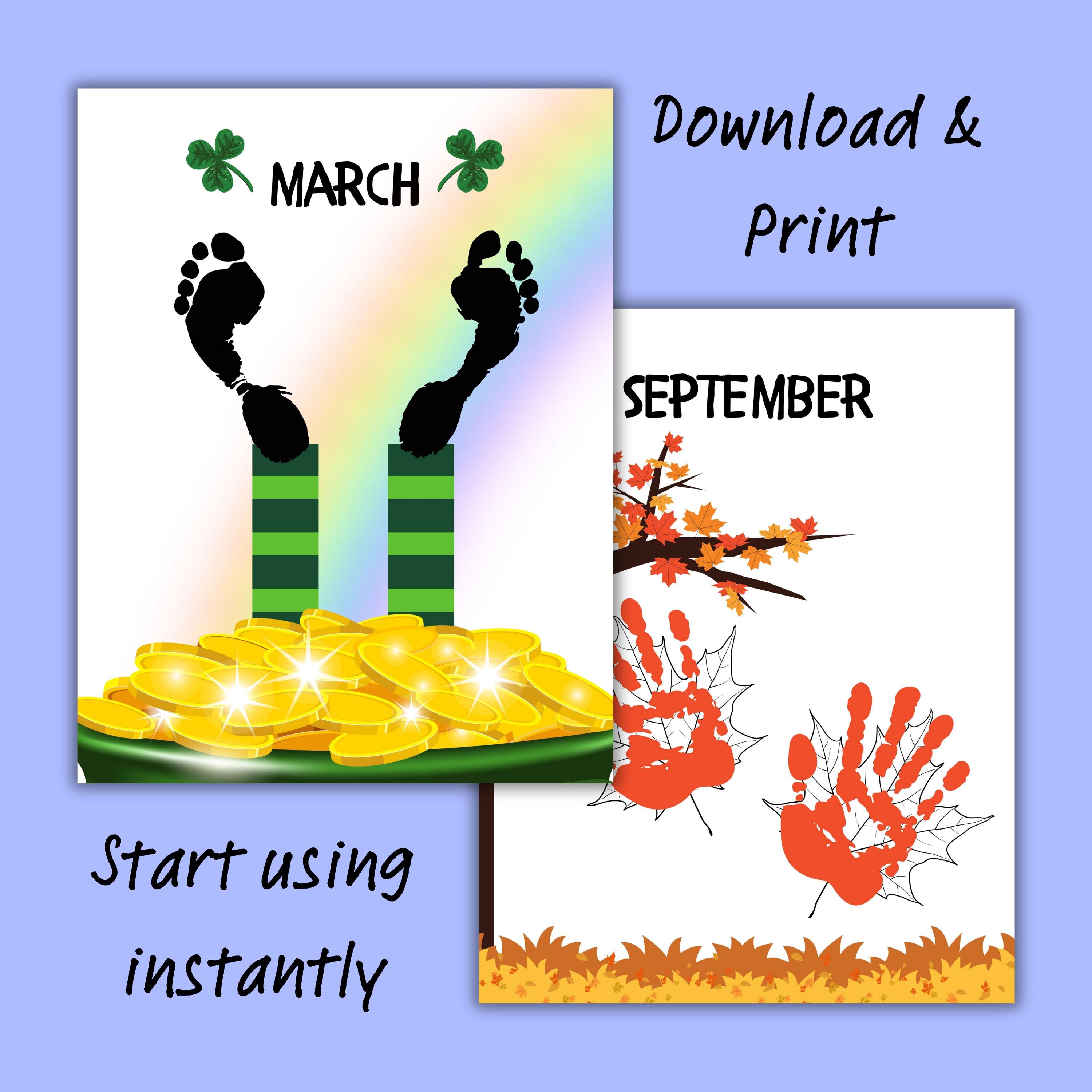 Handprint Memory Book Craft, Printable Kids Calendar 2025, 12 Month ...