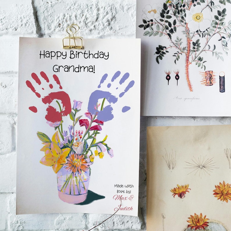 Birthday Handprint Gift for Grandma, DIY Gift From Grandkids, Flower ...