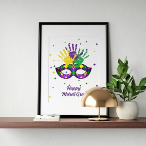 Mardi Gras Mask Handprint Art, Happy Mardi Gras Card, Fat Tuesday Kids ...