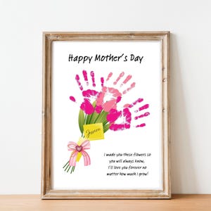 Mother's Day Handprint Art, DIY Flower Bouquet, Printable Gift for Mom ...
