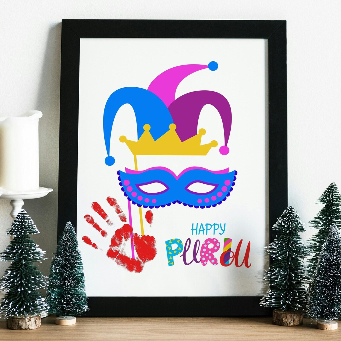 Purim Handprint Art, Jewish Holiday Craft, DIY Purim Mask, Happy Purim ...