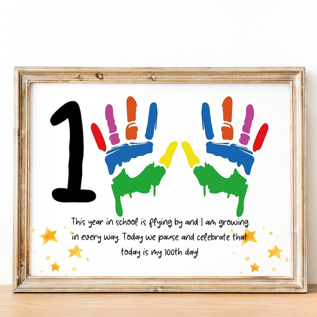 100th Days of School Handprint Craft, 100th Day Handprint Keepsake ...