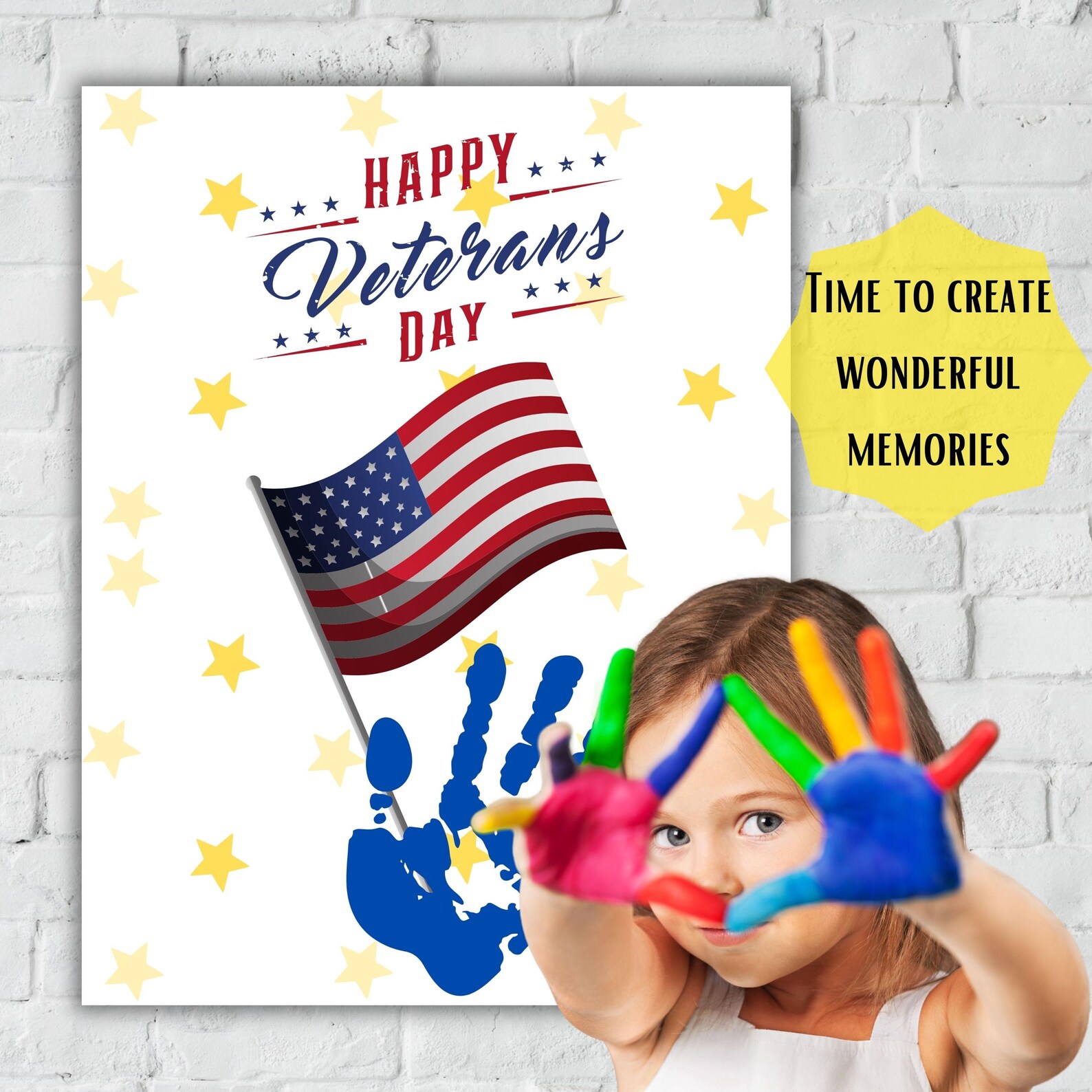 Veterans Day Handprint Craft for Kids, Printable USA Veterans Day Card ...