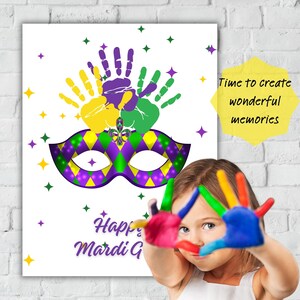 Mardi Gras Mask Handprint Art, Happy Mardi Gras Card, Fat Tuesday Kids ...