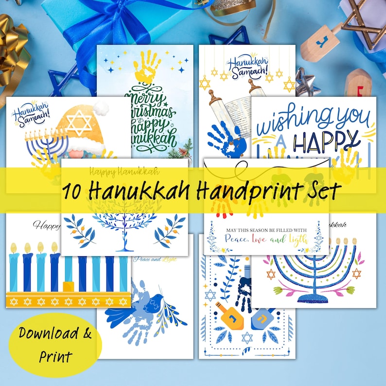 Hanukkah Handprint Art Bundle, Printable Jewish Holiday Activity ...