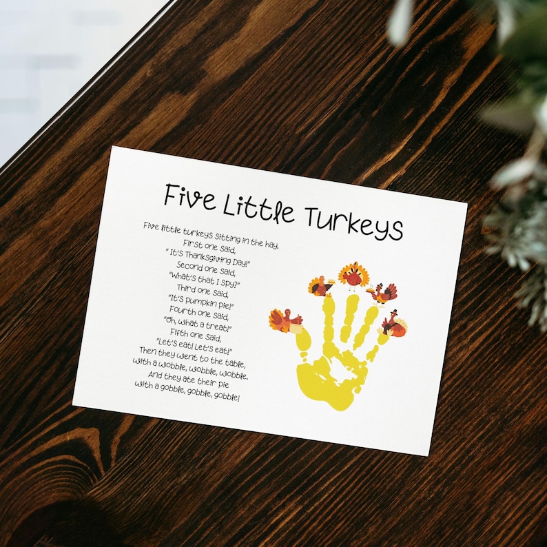 Five Little Turkeys Handprint Art, Preschool Thanksgiving Craft, 5 ...