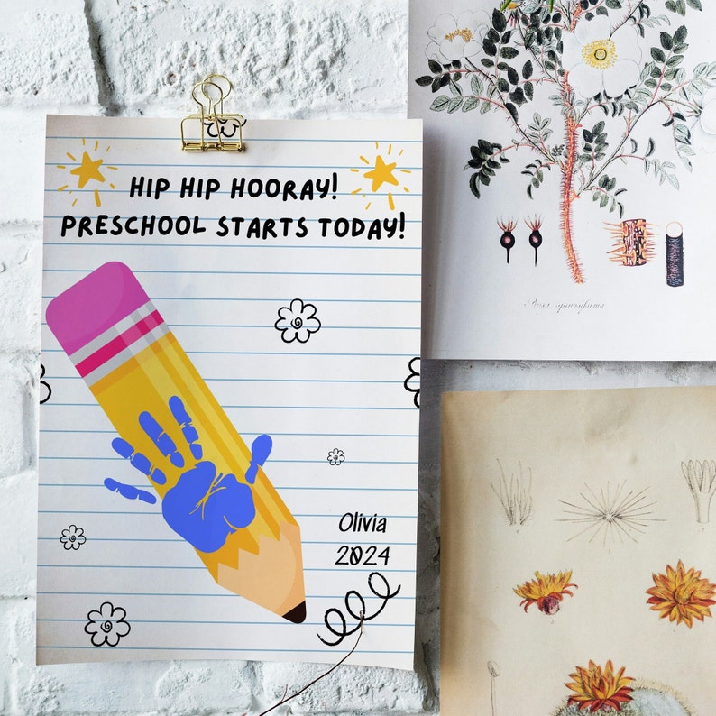 First Day of Preschool Handprint Art, Back to School Printable Craft ...