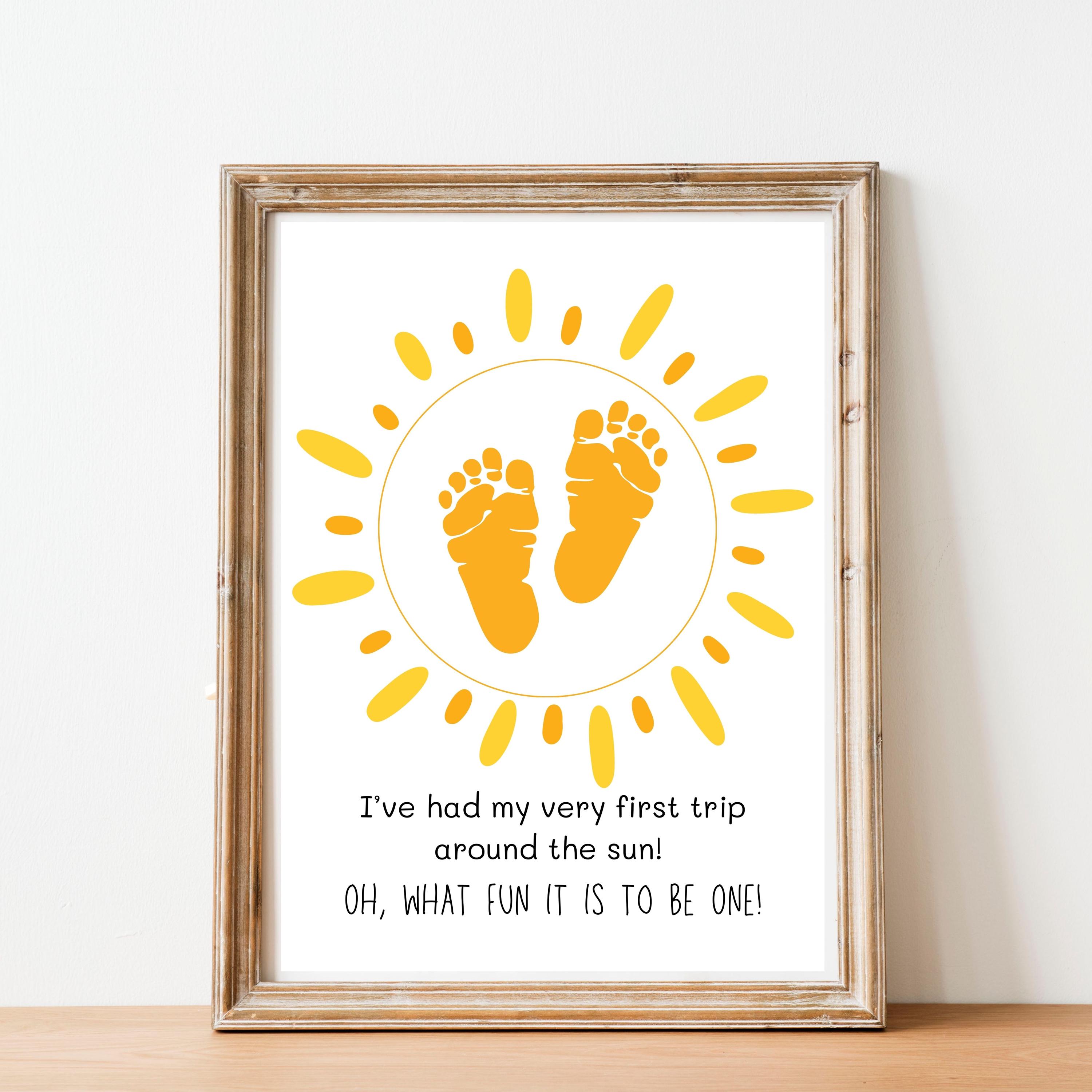 First Birthday Footprint Art, 1st Trip Around the Sun, Baby Milestone ...