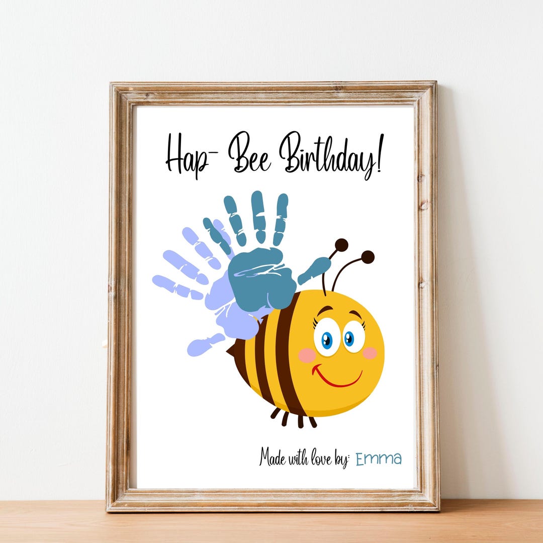 Hap-bee Birthday Handprint Art, Bumble Bee Birthday Card Printable ...