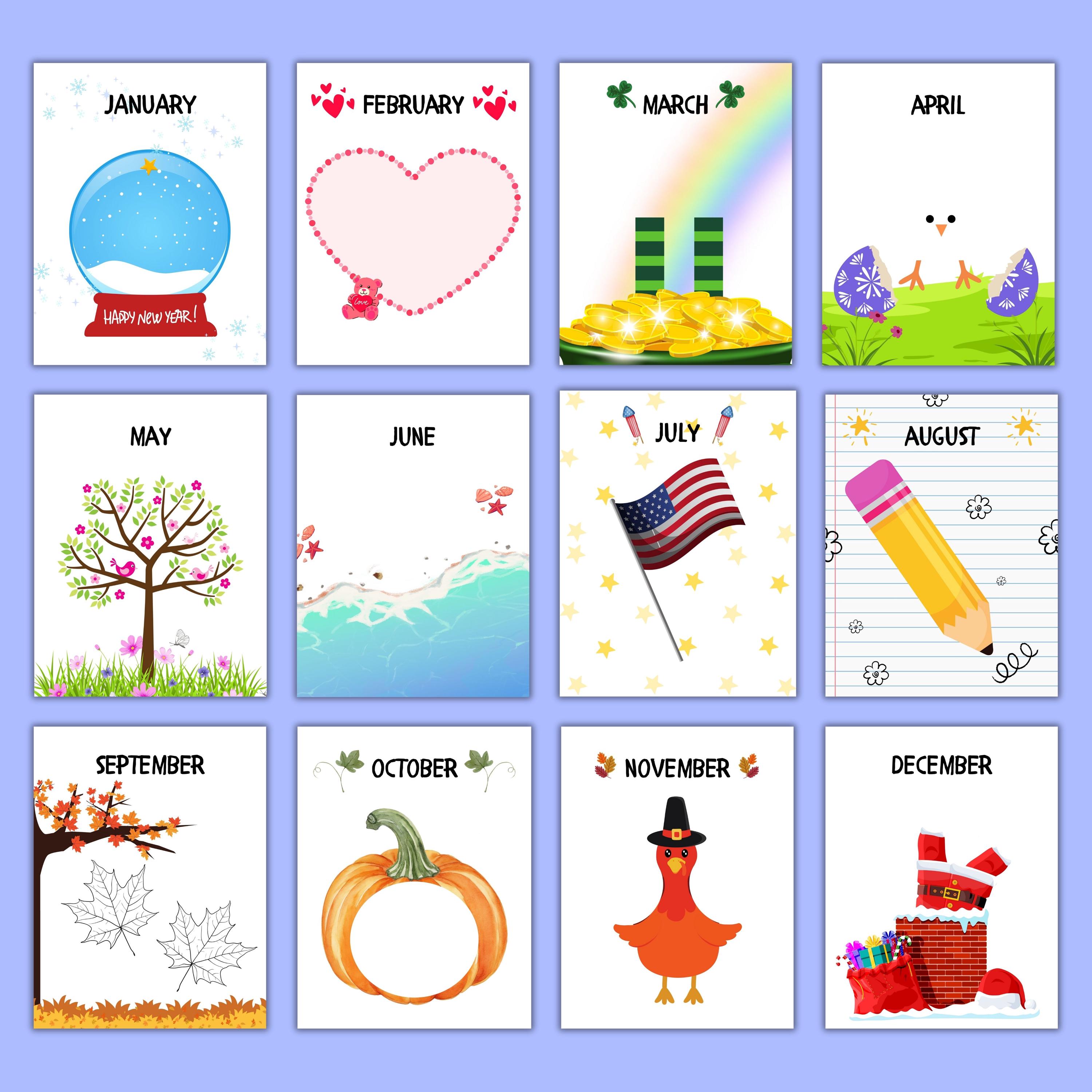 Handprint Memory Book Craft, Printable Kids Calendar 2025, 12 Month ...