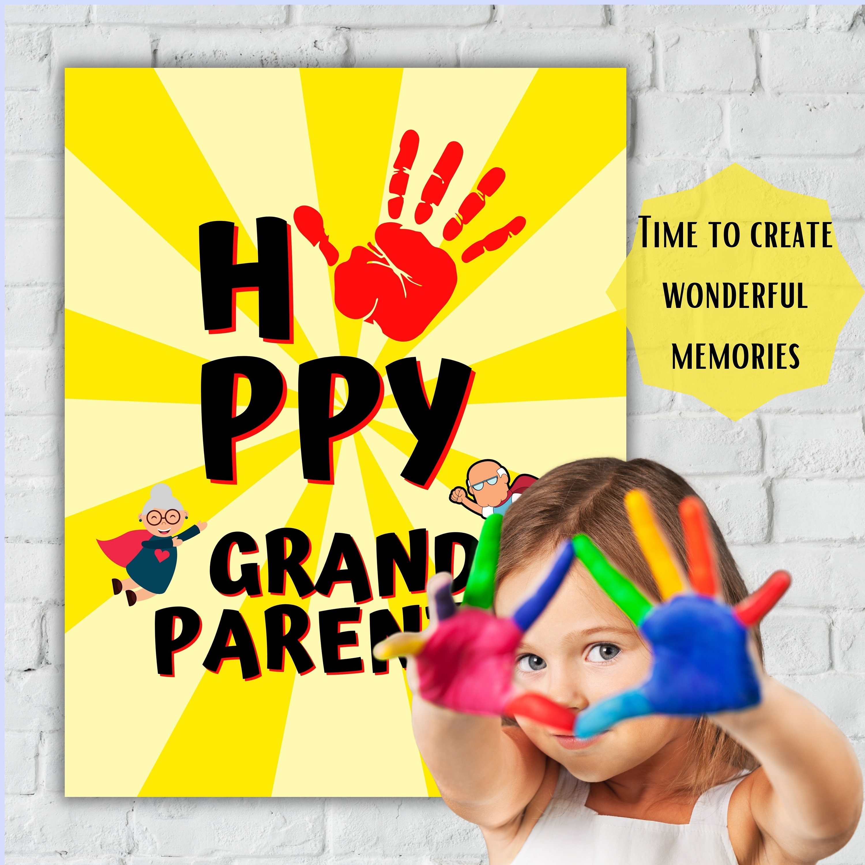 Grandparents Day Handprint Craft, Printable Kids Activity, Superhero ...