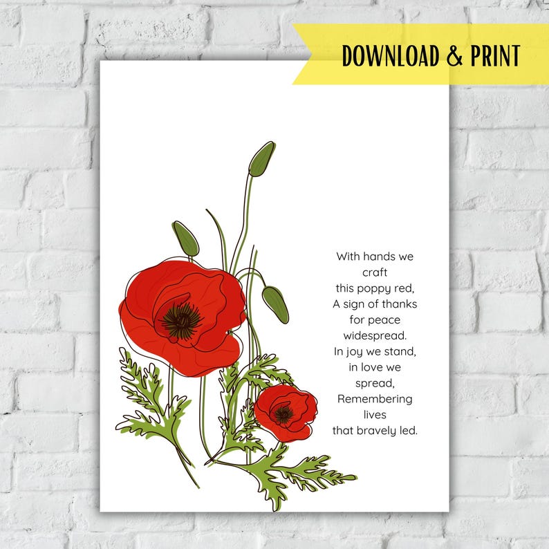 Veterans Day Poppy Handprint Craft for Kids, Printable Patriotic ...