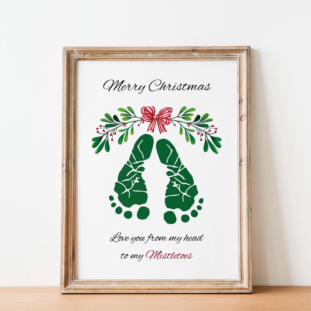 Christmas Mistletoe Footprint Craft, Printable Holiday Activity, Infant ...
