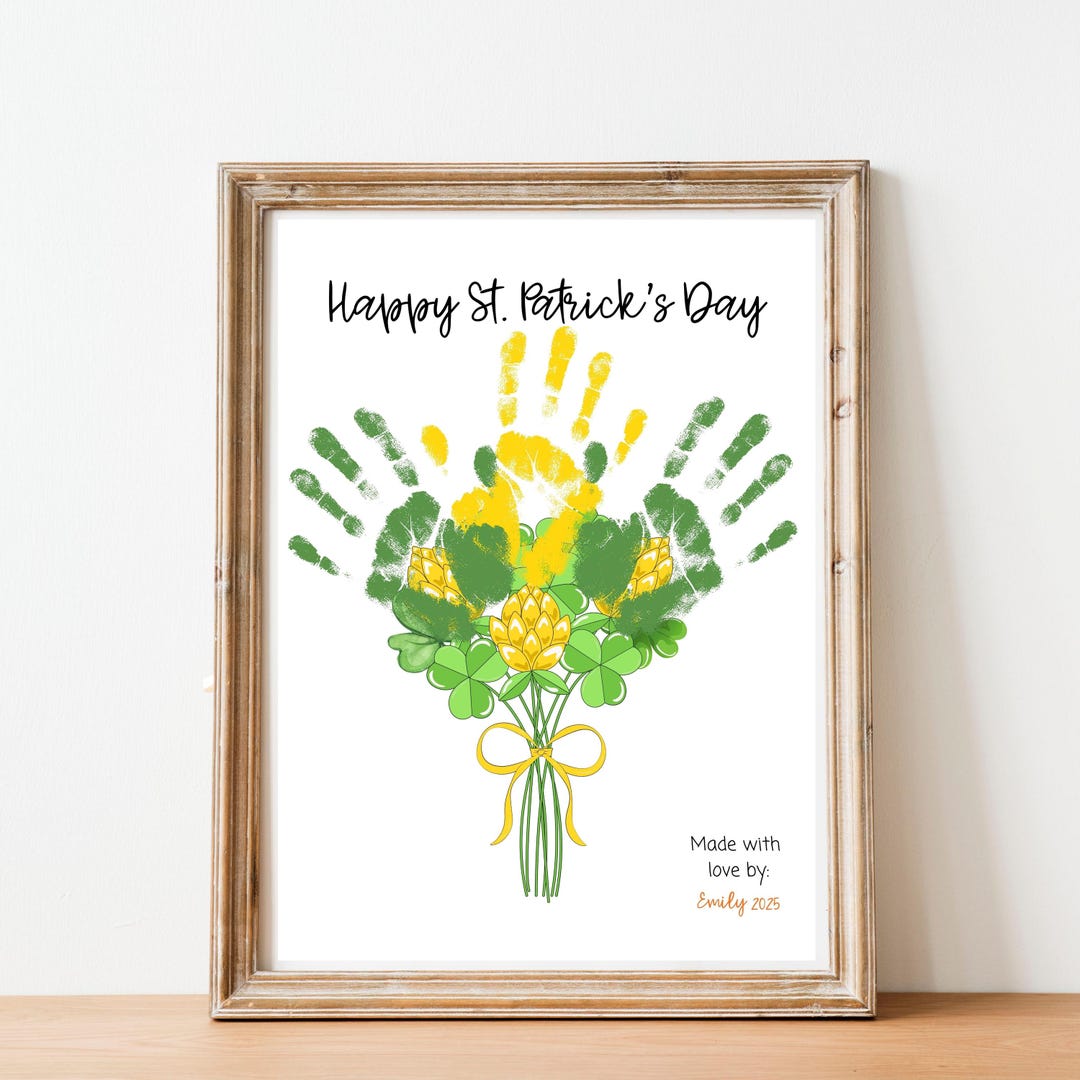 4 Leaf Clover Bouquet, Handprint Art Craft, Happy Saint Patrick's Day ...