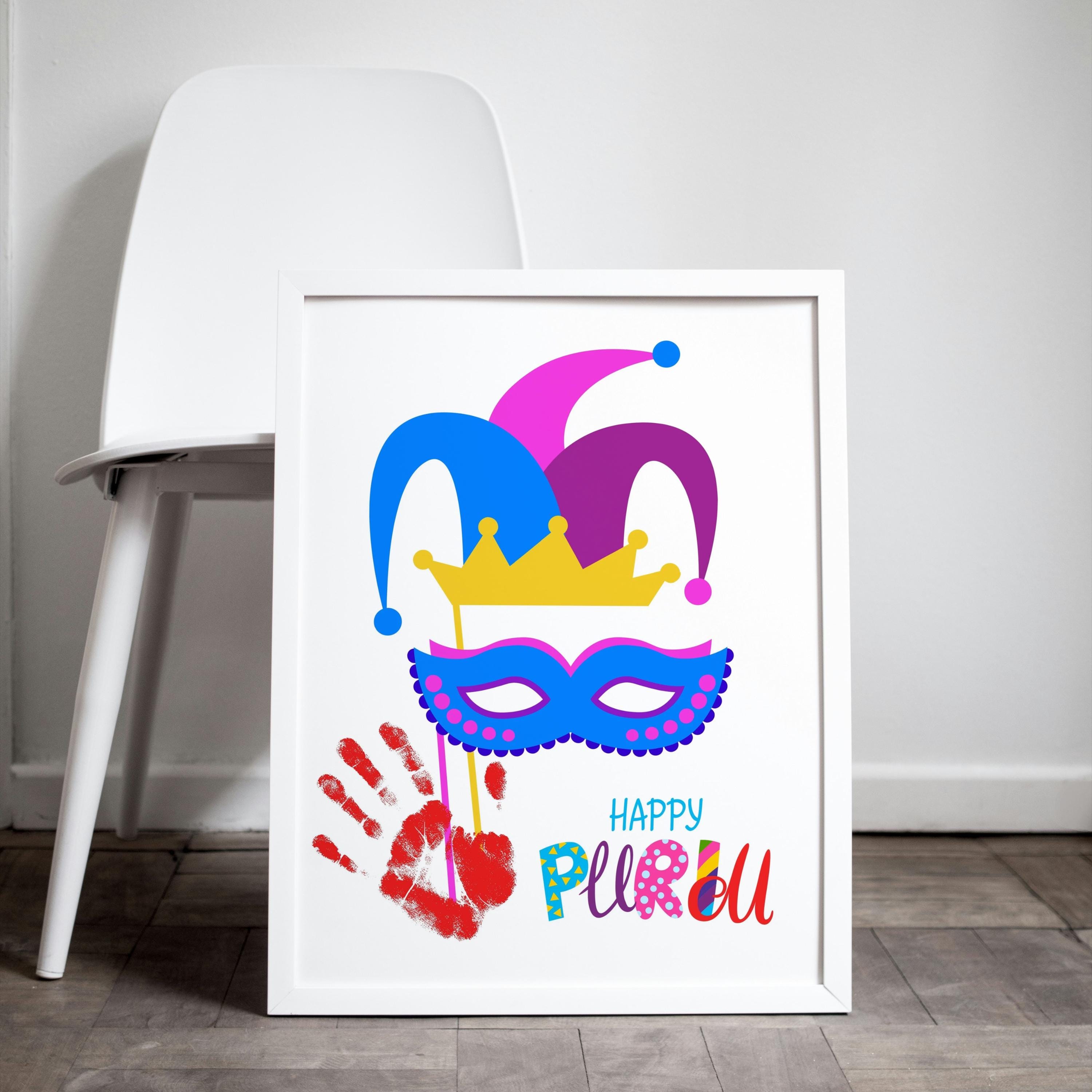 Purim Handprint Art, Jewish Holiday Craft, DIY Purim Mask, Happy Purim ...