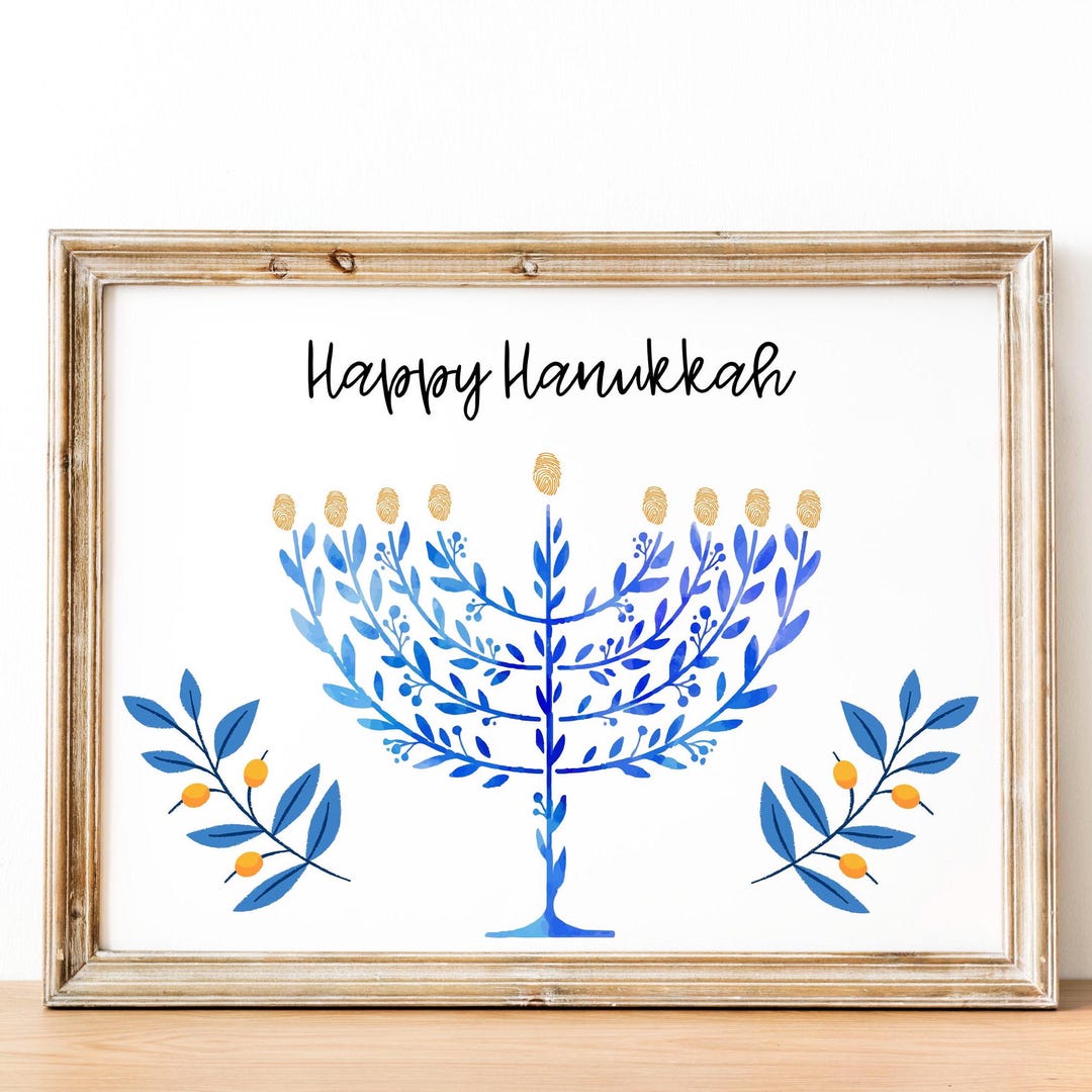 Hanukkah Chanukah Fingerprint Art Craft, Happy Hanukkah DIY Card ...