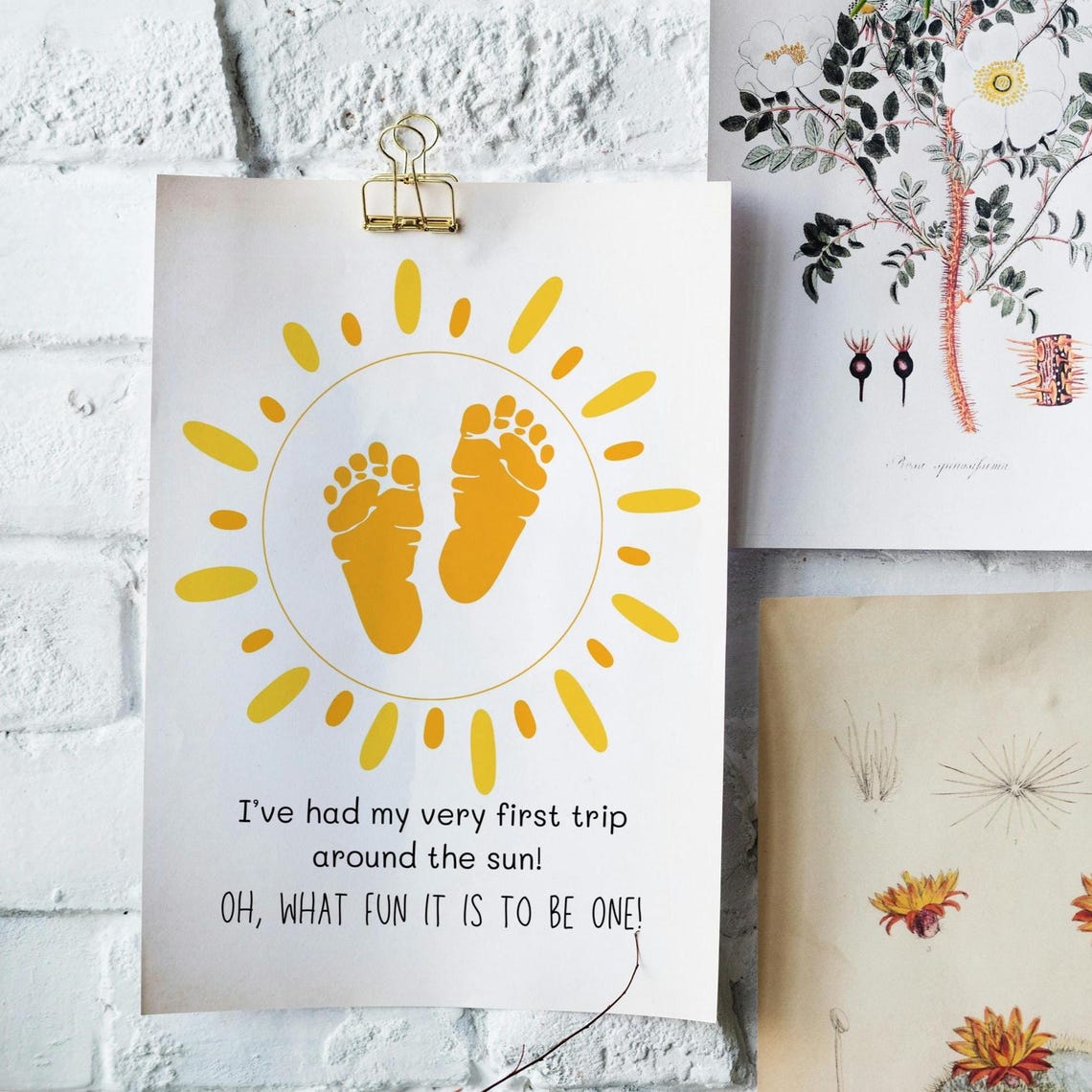 First Birthday Footprint Art, 1st Trip Around the Sun, Baby Milestone ...