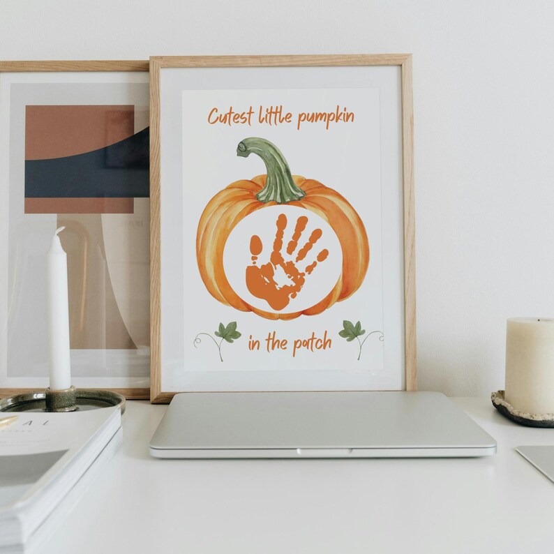 Pumpkin Handprint Craft, Printable Thanksgiving Kids Activity, Fall ...