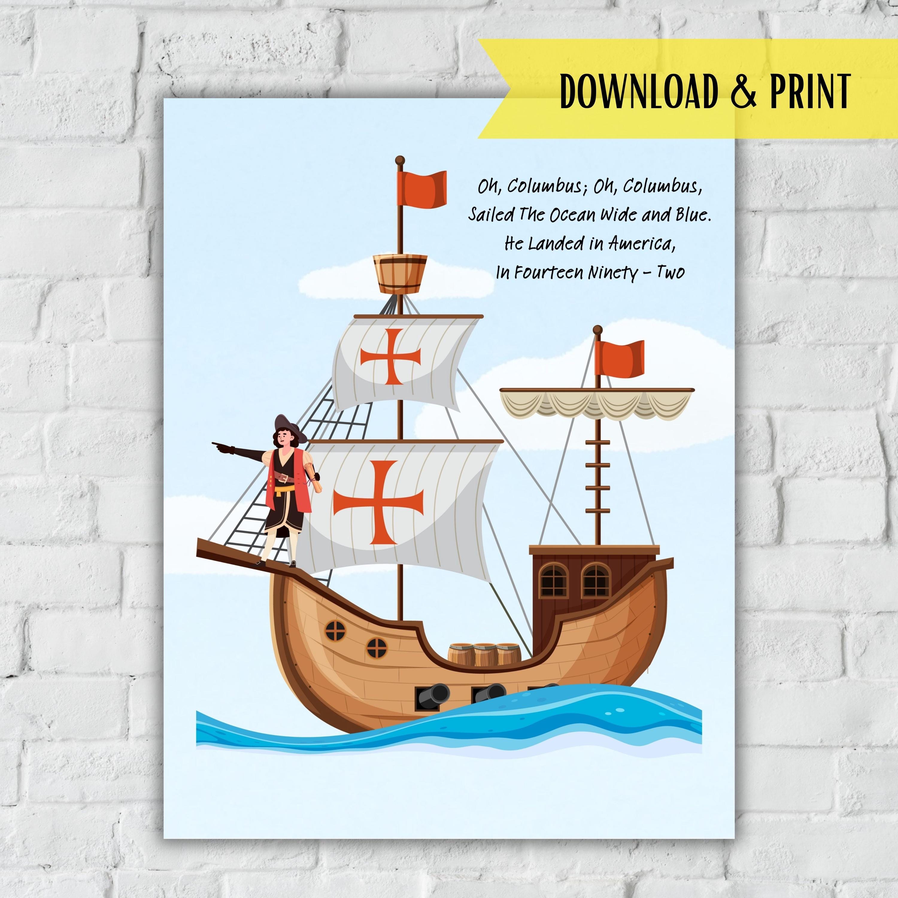 Columbus Day Handprint Craft, Printable Christopher Columbus Set, USA ...