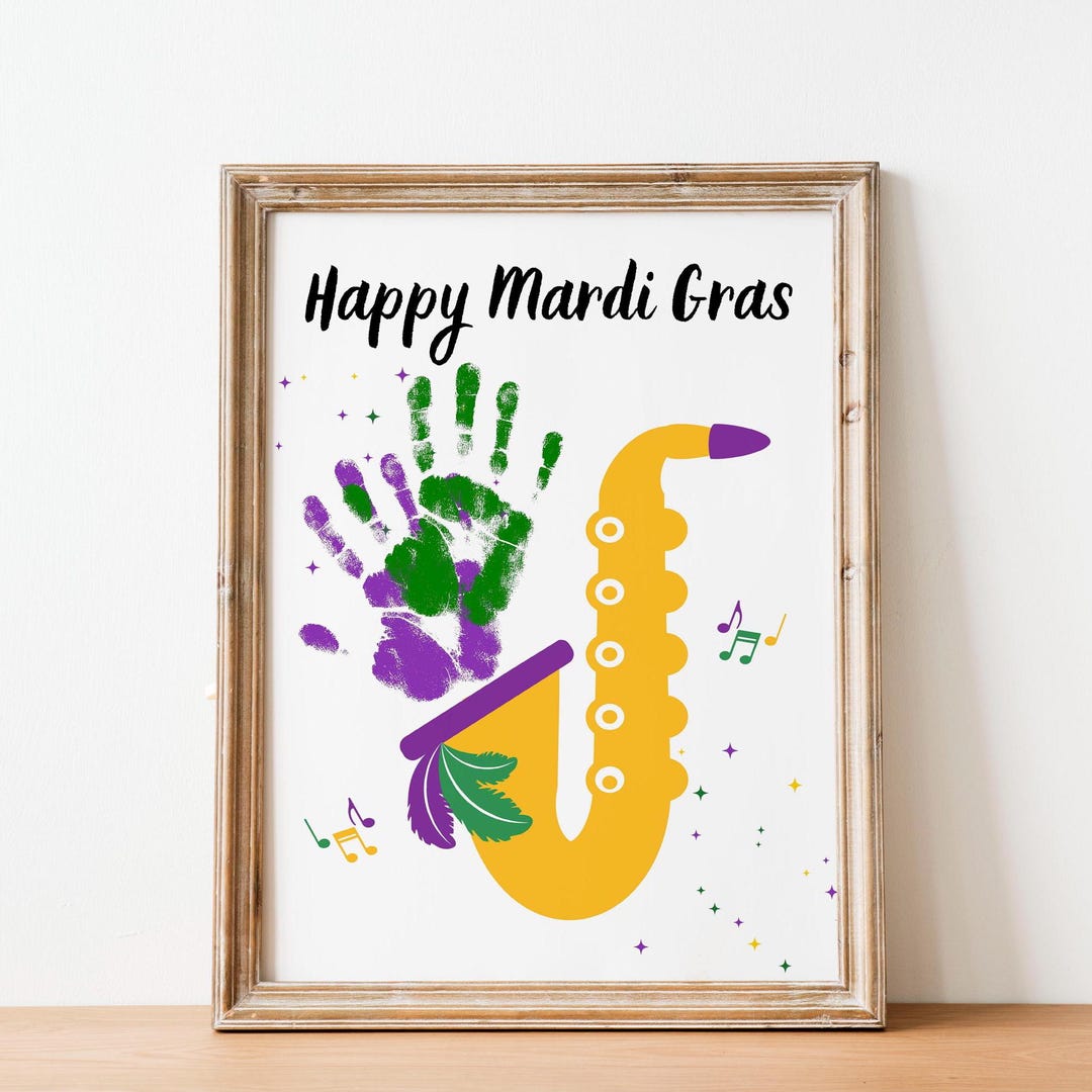 Mardi Gras Sax Handprint Art: DIY Carnival Keepsake, Printable Festive ...
