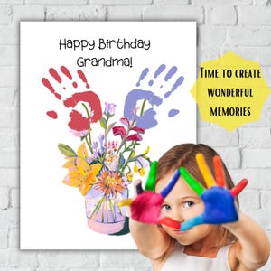 Birthday Handprint Gift for Grandma, DIY Gift From Grandkids, Flower ...