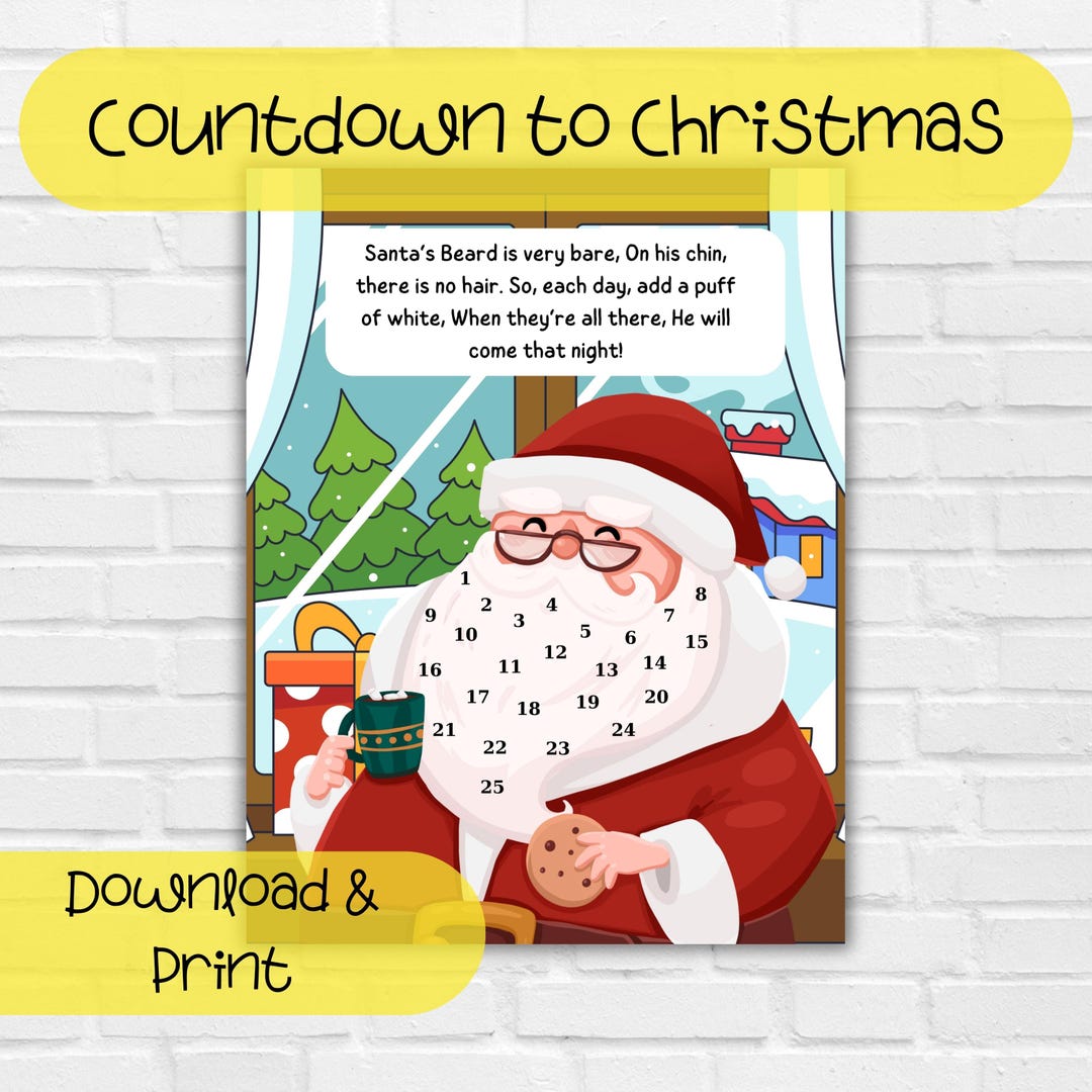 Countdown to Christmas Activity, Santa's Beard Cotton Ball Craft ...
